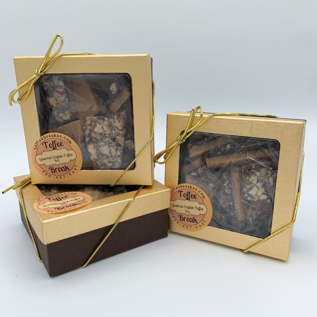 4 oz brown box Gourmet English Toffee – Toffee Break AZ